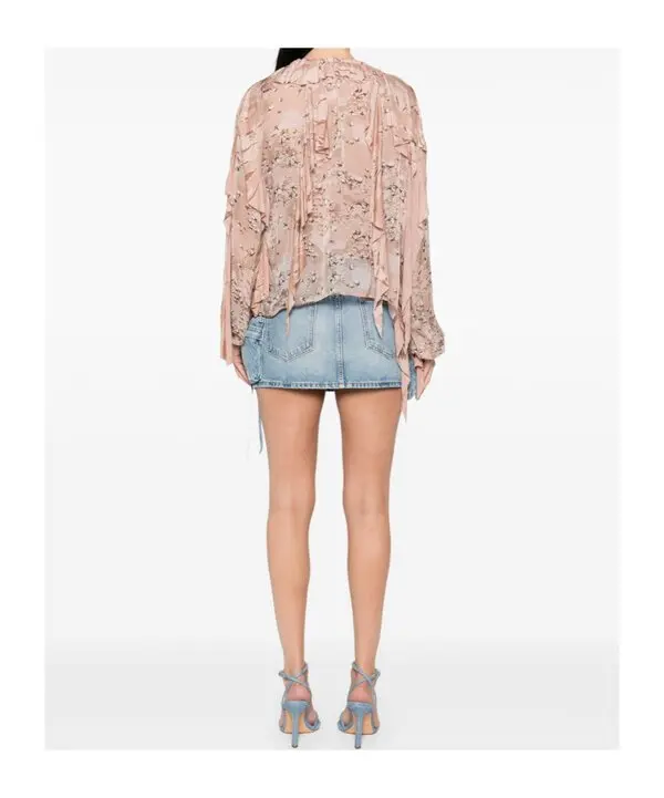 DIESEL® Long Sleeve Graphic Print Blouse With Pleated Details - No