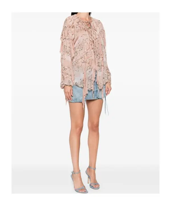 DIESEL® Long Sleeve Graphic Print Blouse With Pleated Details - Nude