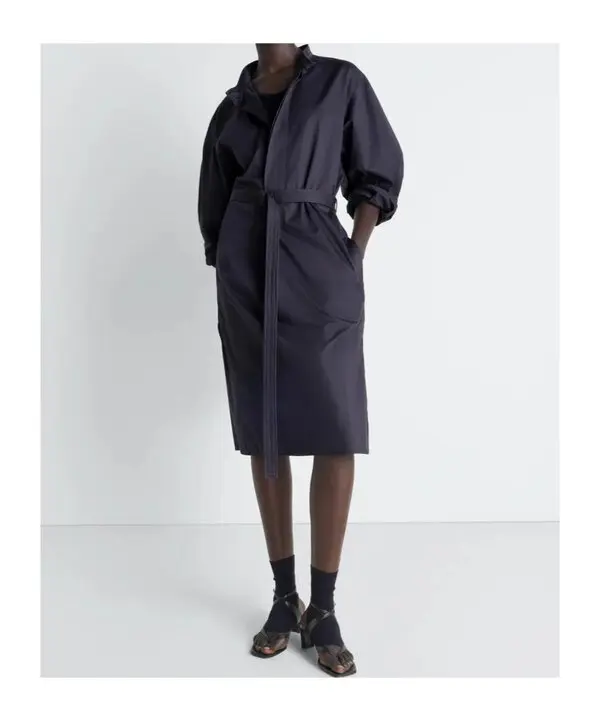 LEMAIRE Belted Cotton Satin Shirt Dress - Dark Blue
