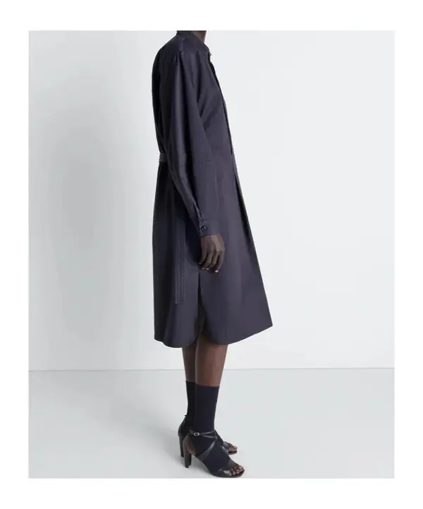 LEMAIRE Belted Cotton Satin Shirt Dress - Dark Blue