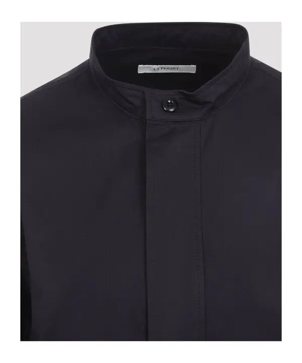 LEMAIRE Belted Cotton Satin Shirt Dress - Dark Blue