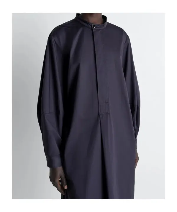 LEMAIRE Belted Cotton Satin Shirt Dress - Dark Blue