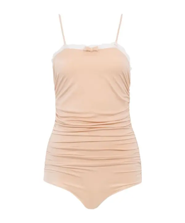 Chloé Ruched Lace-trim Bodysuit - Nude