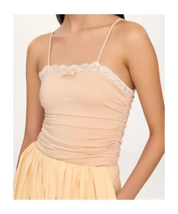 Chloé Ruched Lace-trim Bodysuit - Nude