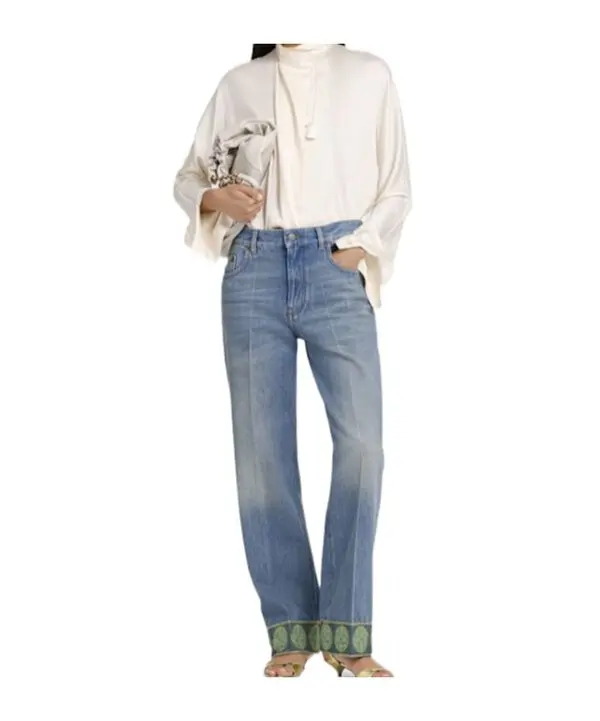 Valentino Garavani Embroidered High Rise Straight Jeans