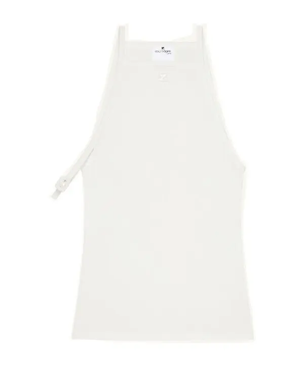 COURREGES Halterneck Ribbed Tank Top - White