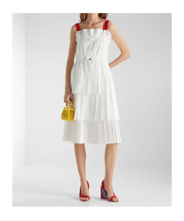 Fendi Ruffled Pleated Midi Dress - White