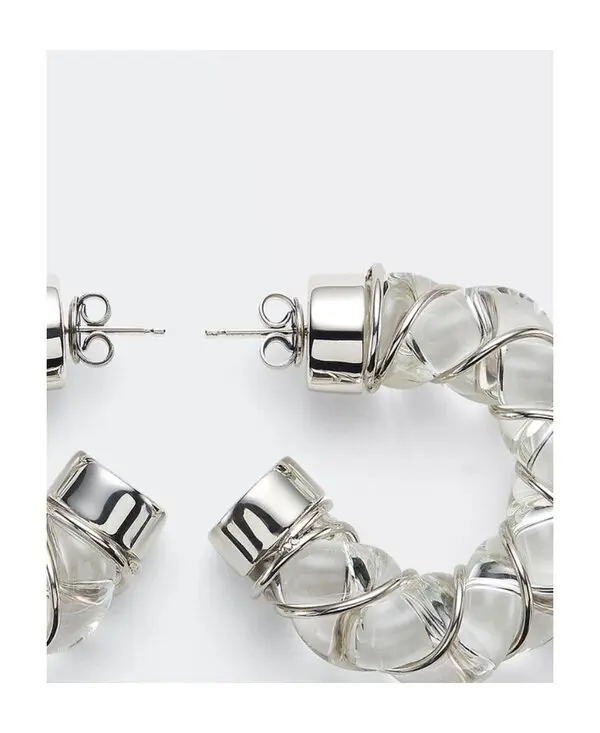 Bottega Veneta Silver And Glass Twisted Hoop Earrings
