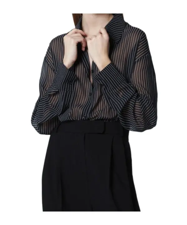 THE FRANKIE SHOP Semi-sheer Striped Shirt - Black
