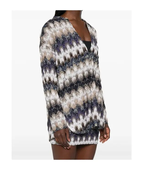 Missoni Chevron Knit V-neck Long Sleeve Top - Gray