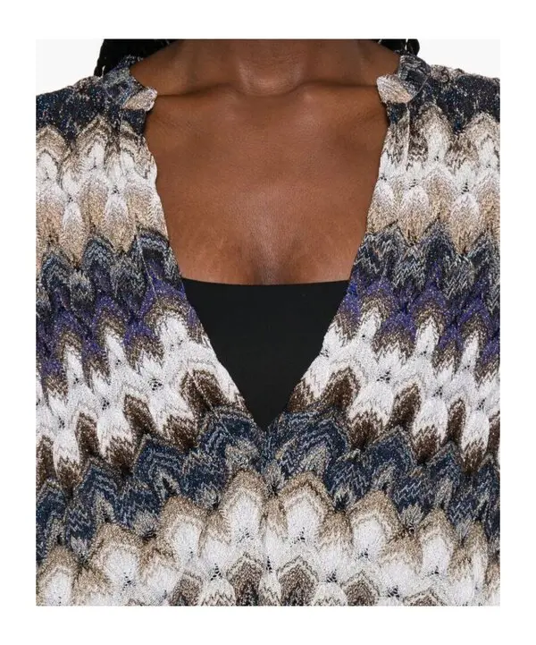 Missoni Chevron Knit V-neck Long Sleeve Top - Gray