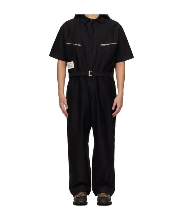SONG FOR THE MUTE Short-sleeve Zip-up Jumpsuit - Black