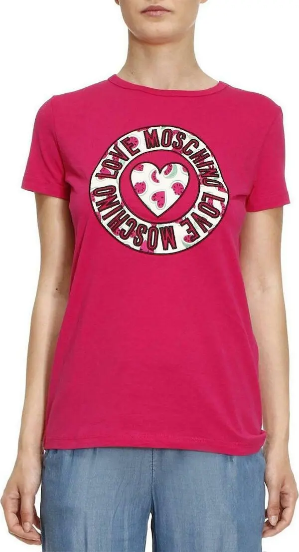 Moschino Round Neck Short Sleeve T-shirt - Pink