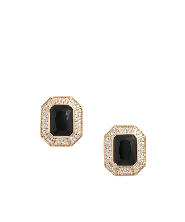 SELF-PORTRAIT Crystal Octagonal Earrings - Black