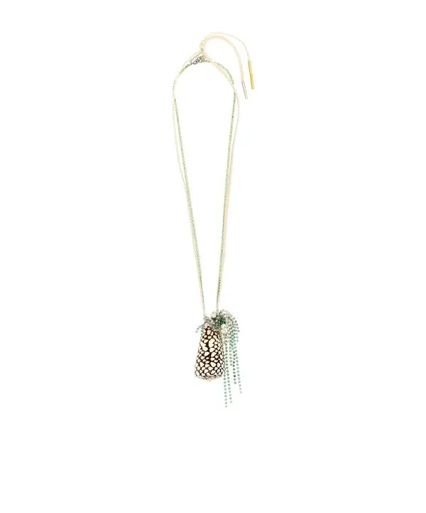 Dries Van Noten Beaded Shell Pendant Necklace - White
