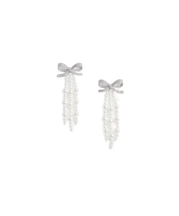 SELF-PORTRAIT Bow Embellished Earrings - White