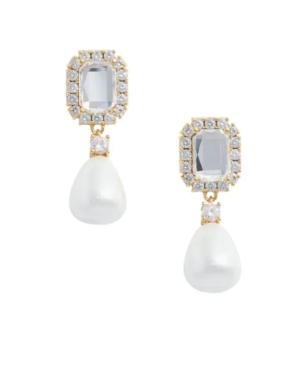 SELF-PORTRAIT Crystal Pearl Drop Earrings - Golden