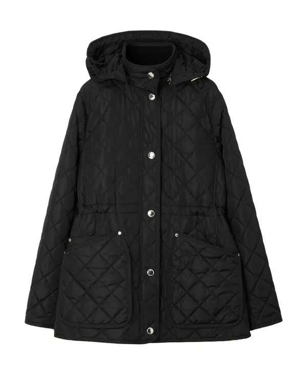 Burberry Diamond-quilted Drawstring Waist Hooded Jacket - Black