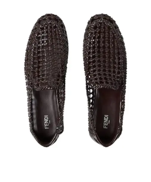 Fendi Woven Slip-on Loafers With Ff Accessory