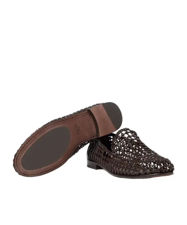 Fendi Woven Slip-on Loafers With Ff Accessory