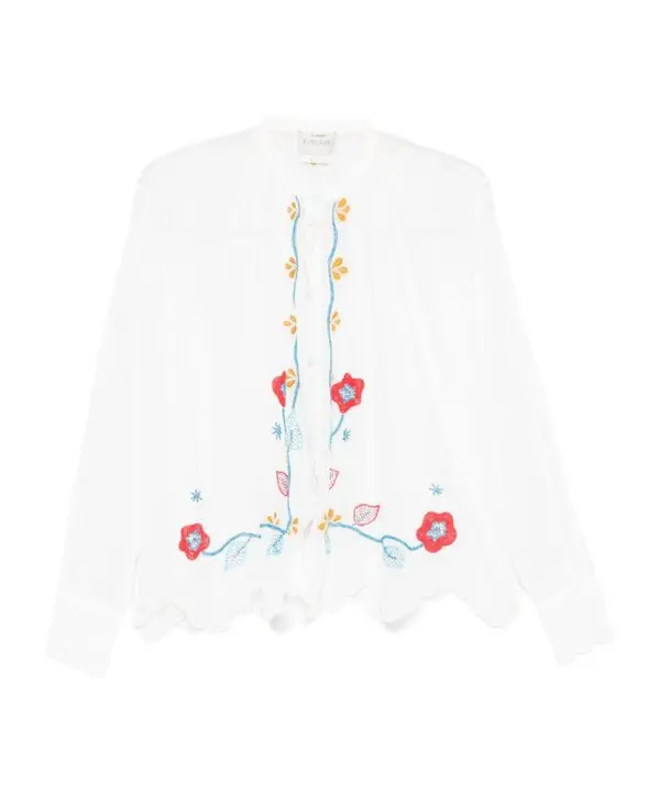 FORTE_FORTE Long Sleeve Embroidered Shirt - White