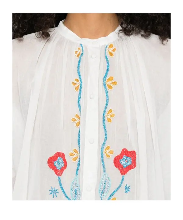 FORTE_FORTE Long Sleeve Embroidered Shirt - White