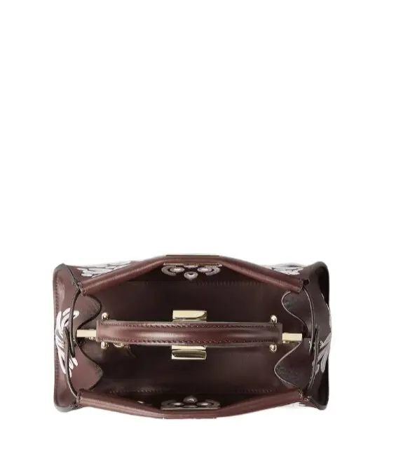 Fendi Mini Peekaboo Bag With Cutout Floral Detail - Brown