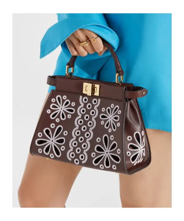 Fendi Mini Peekaboo Bag With Cutout Floral Detail - Brown