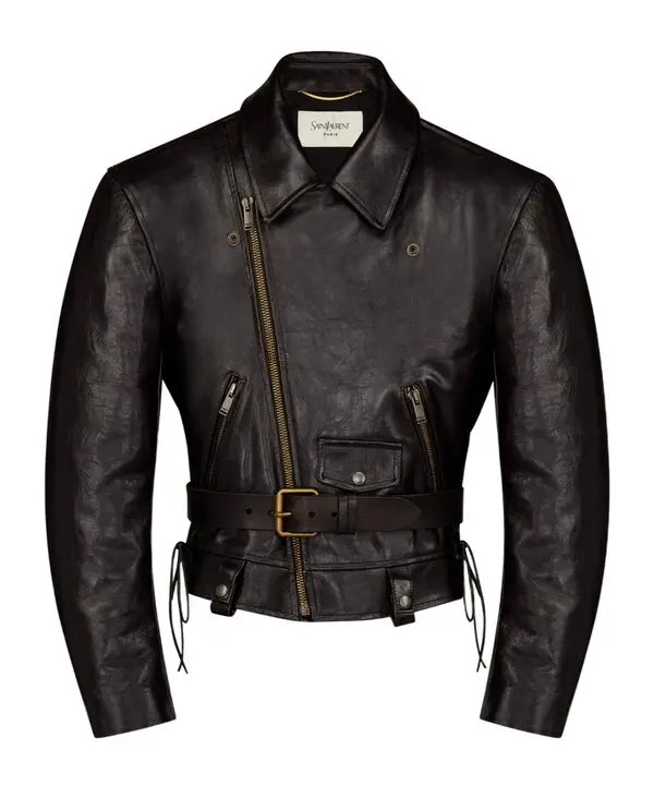 Saint Laurent Leather Lace-up Biker Jacket - Black