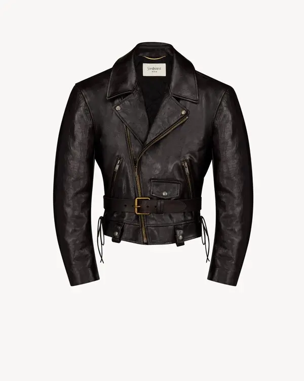 Saint Laurent Leather Lace-up Biker Jacket - Black