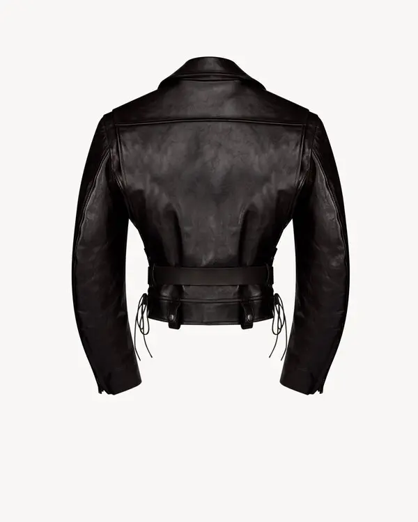 Saint Laurent Leather Lace-up Biker Jacket - Black