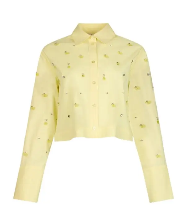 Liu Jo Embellished Cropped Cotton Poplin Shirt - Yellow