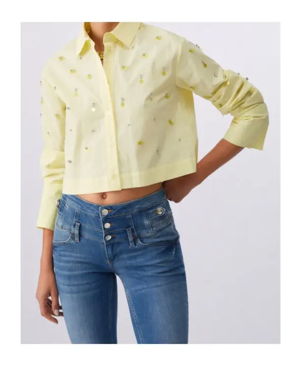Liu Jo Embellished Cropped Cotton Poplin Shirt
