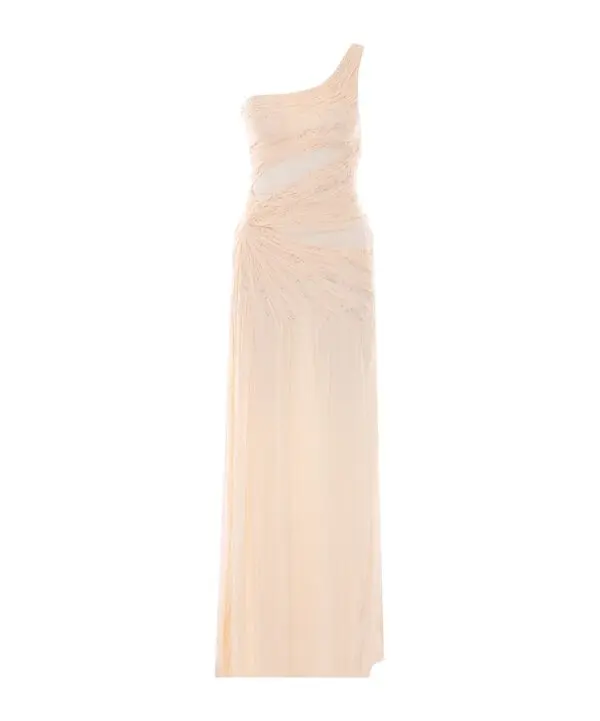 Elisabetta Franchi One-shoulder Draped Dress With Pleated Design