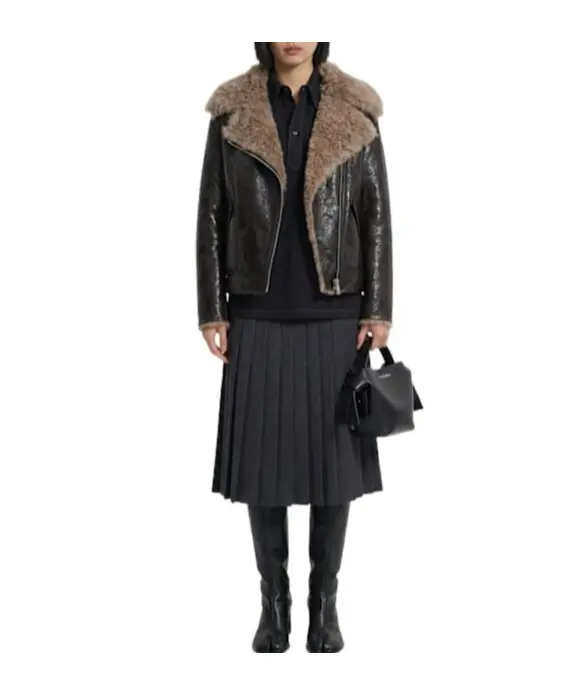 Acne Studios Shearling Lined Biker Jacket - Black