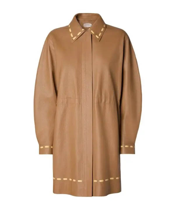 Fendi Leather Overcoat With Selleria Stitching