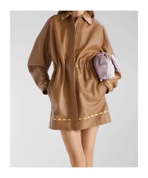 Fendi Leather Overcoat With Selleria Stitching