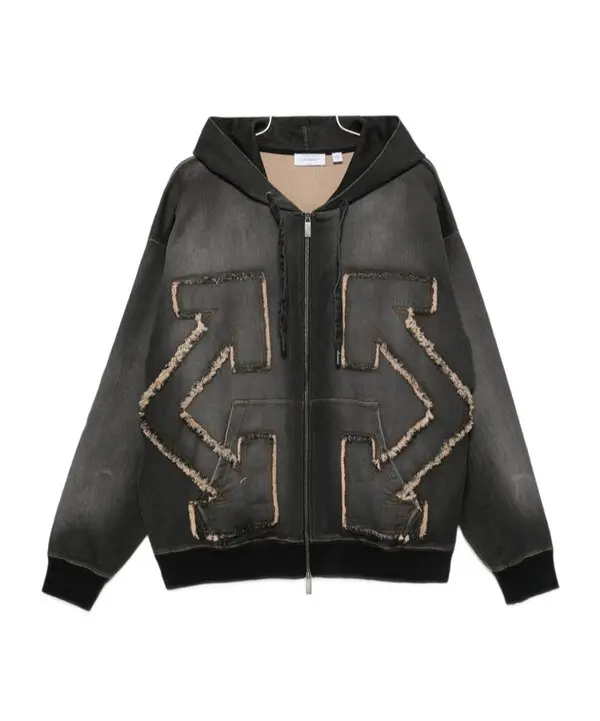 Off-White Zip-up Drawstring Hoodie - Black