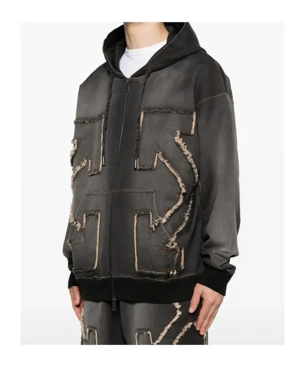 Off-White Zip-up Drawstring Hoodie - Black