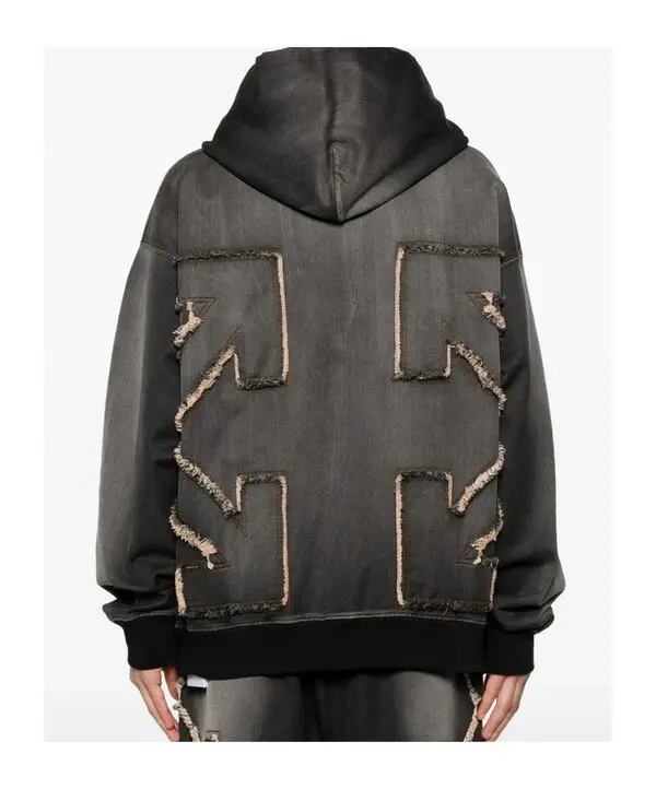 Off-White Zip-up Drawstring Hoodie - Black