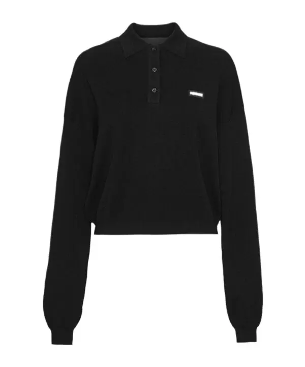 ROTATE BY BIRGER CHRISTENSEN Button-up Long-sleeved Polo Shirt - Black
