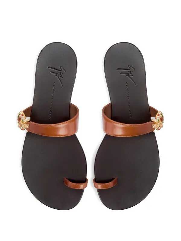 GIUSEPPE ZANOTTI Jaylen Jewel Flat Sandals - Brown