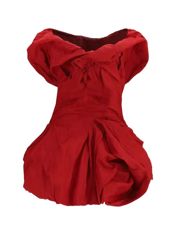 Magda Butrym Gathered Cotton Blend Off-shoulder Shirt - Red