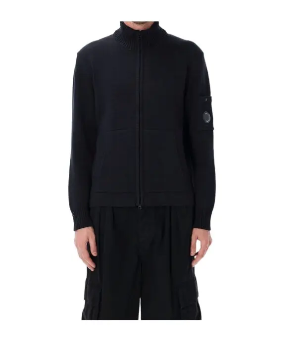 C.P. COMPANY Zip-up Stand Collar Cardigan - Black
