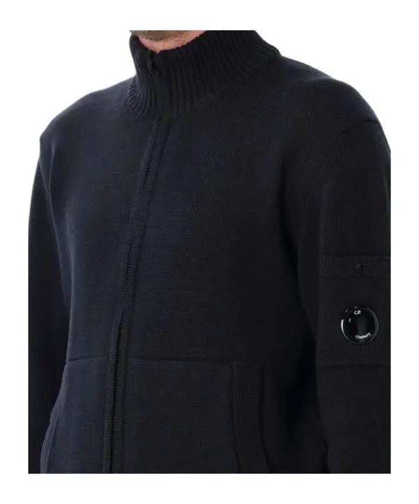C.P. COMPANY Zip-up Stand Collar Cardigan - Black