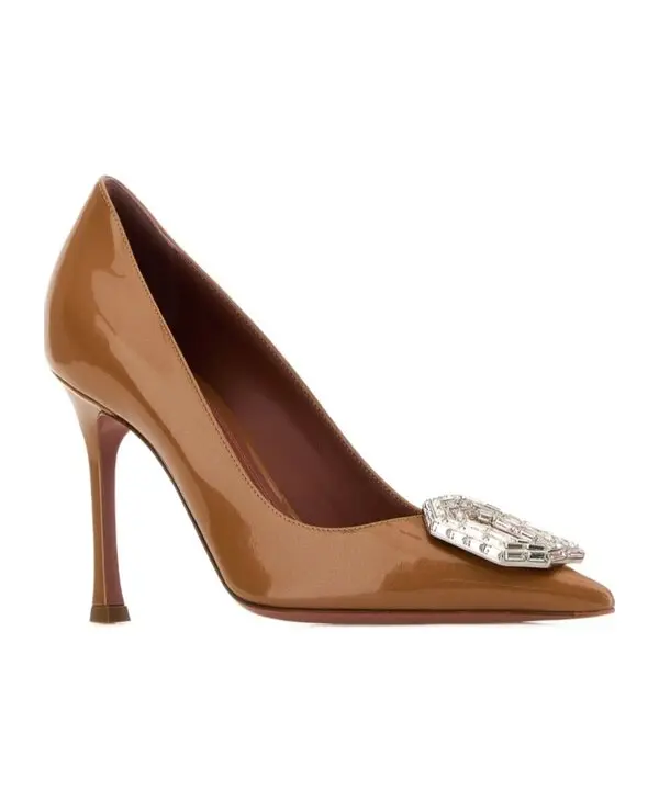Amina Muaddi Pointed High Heel Pumps With Embellished Detailing - Latte