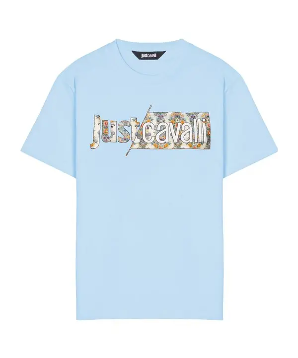 Just Cavalli Floral Logo T-shirt - Light Blue