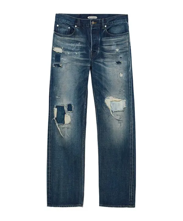 J.W.ANDERSON Patchwork Distressed Denim Jeans - Dark Blue