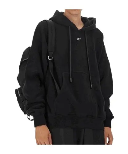 Off-White Long Sleeve Hooded Sweatshirt - Black