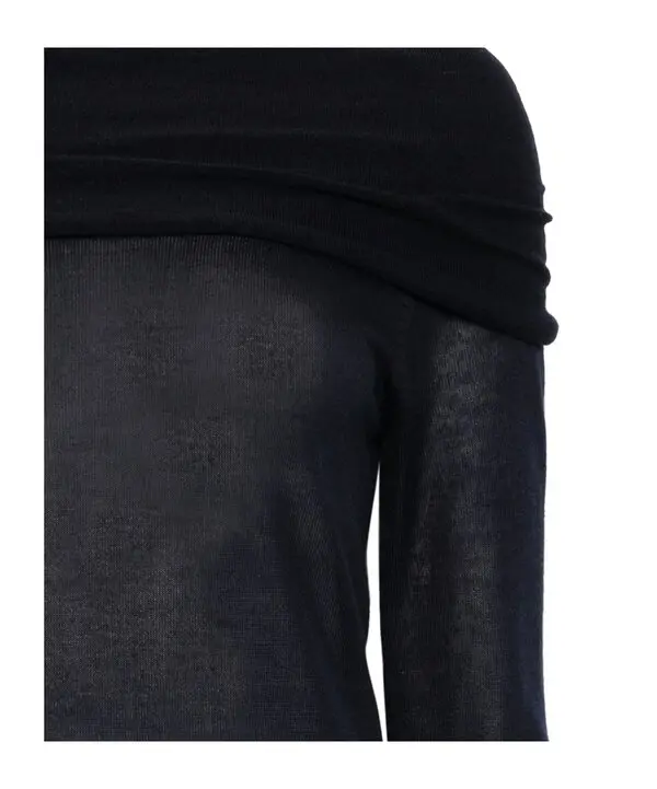 ROBERTO COLLINA Off-the-shoulder Silk Blend Sweater - Navy Blue